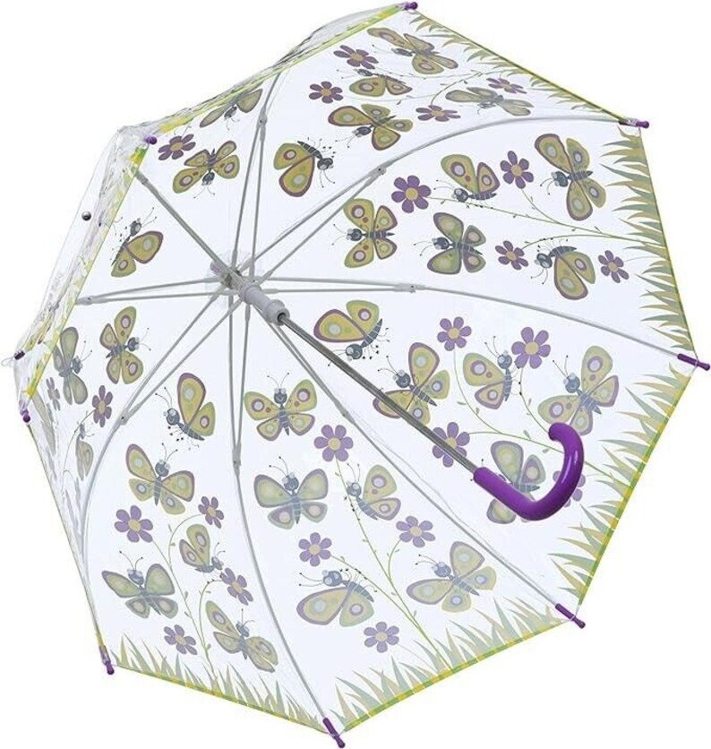 Bugzz Childrens Girls Butterfly Pvc Clear Dome Walking Umbrella STRONG ...