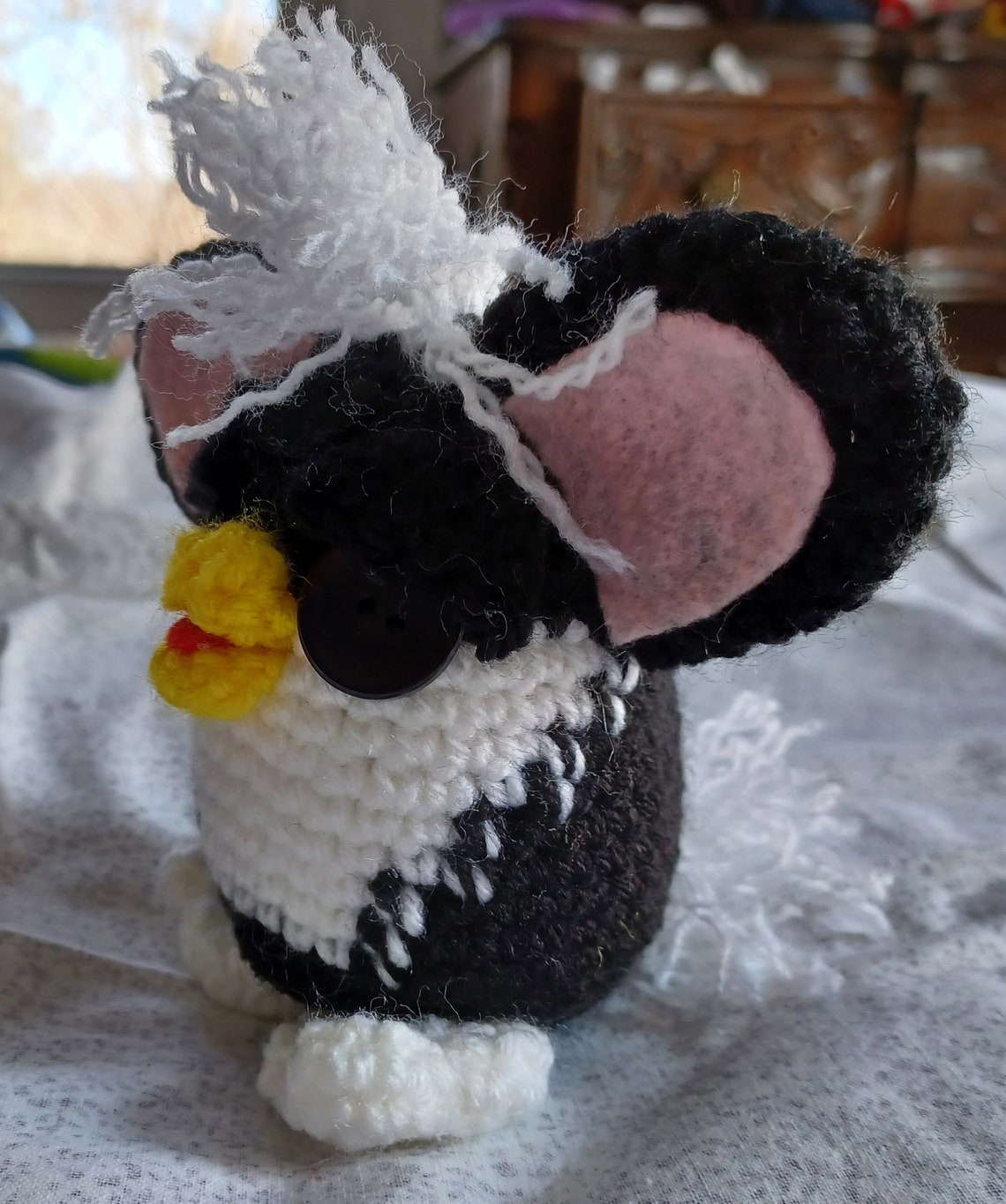Black and White Furby Inspired Plush Toy, Crochet Tuxedo Furby ...