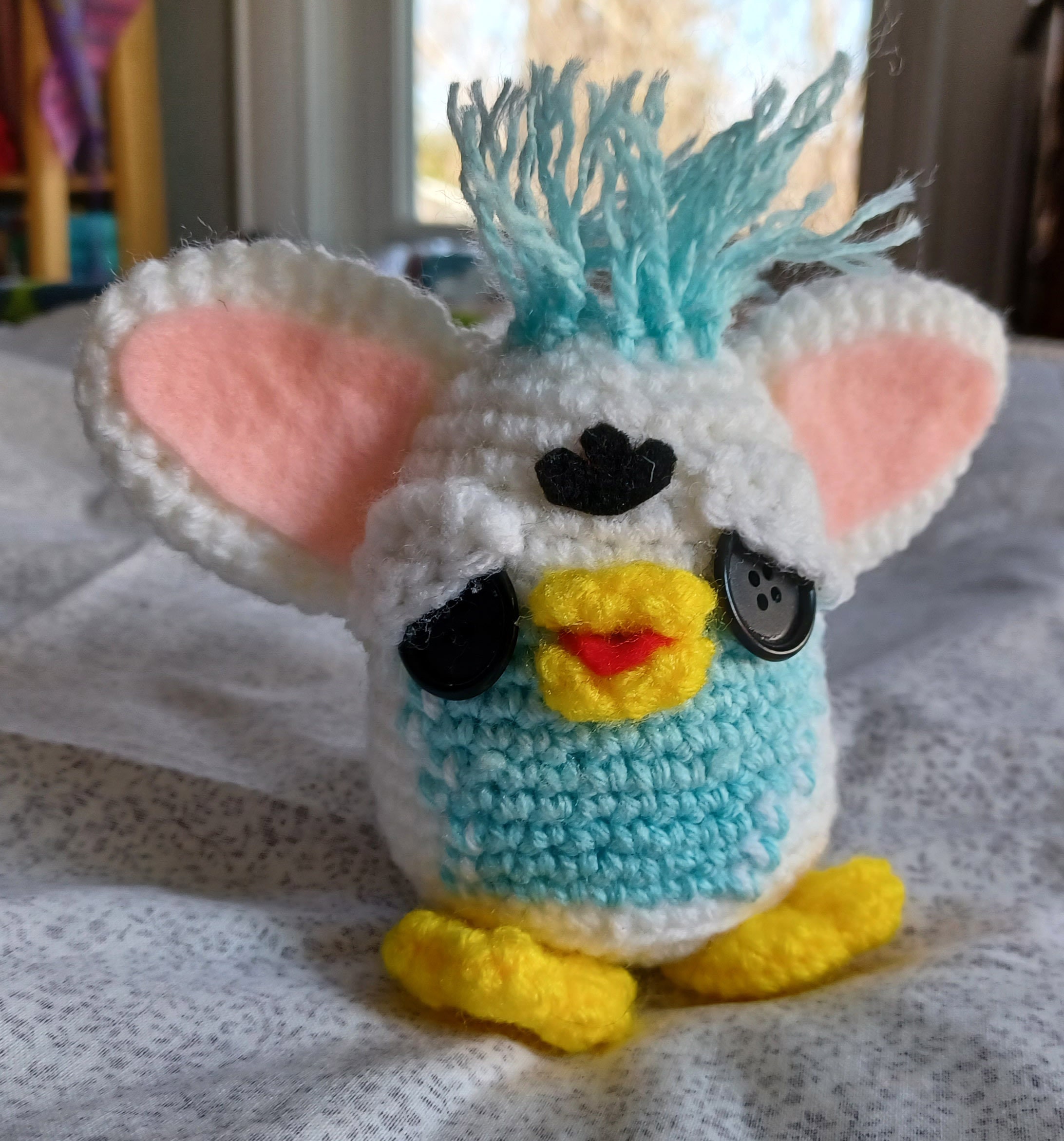White and Blue Furby Inspired Plush Toy, Crochet Furby Amigurumi, Furby ...