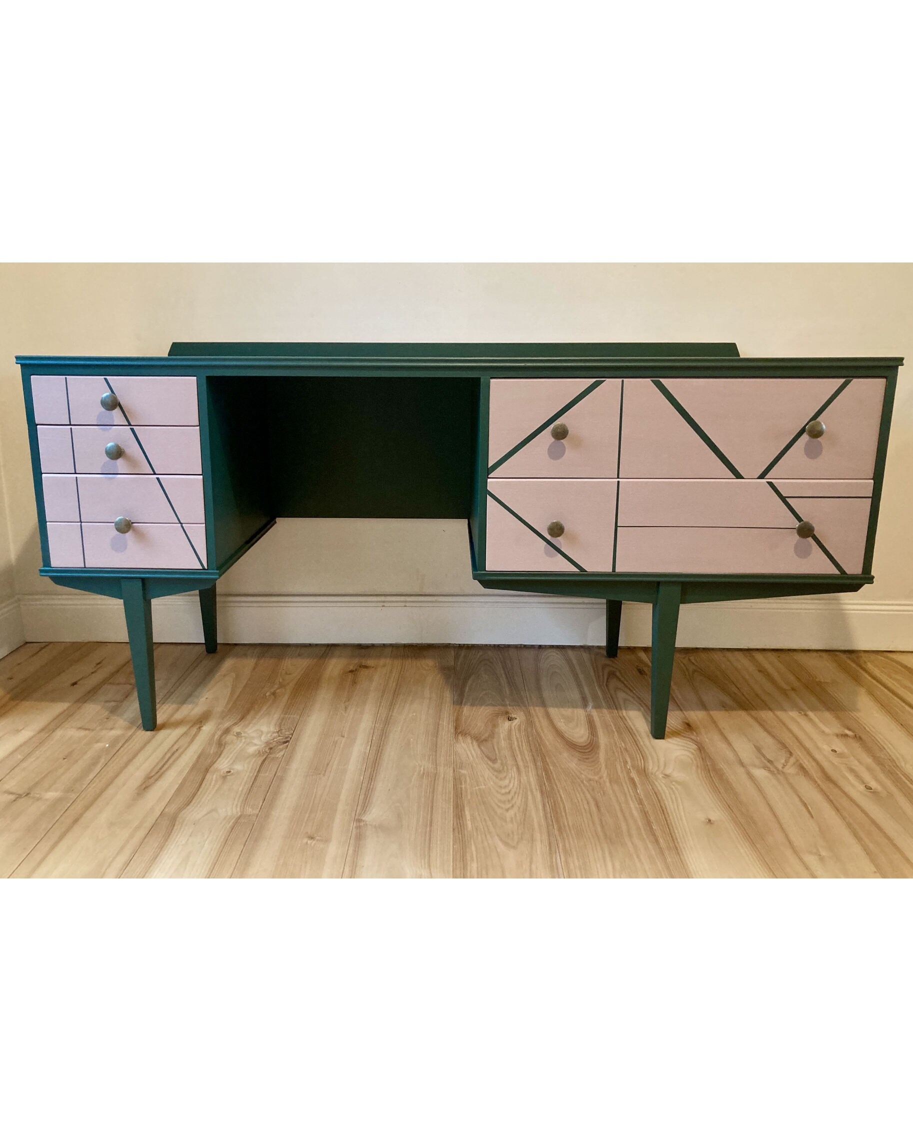 Unique Hand-painted Dressing Table in Rose Pink & Dark Green Geometric ...