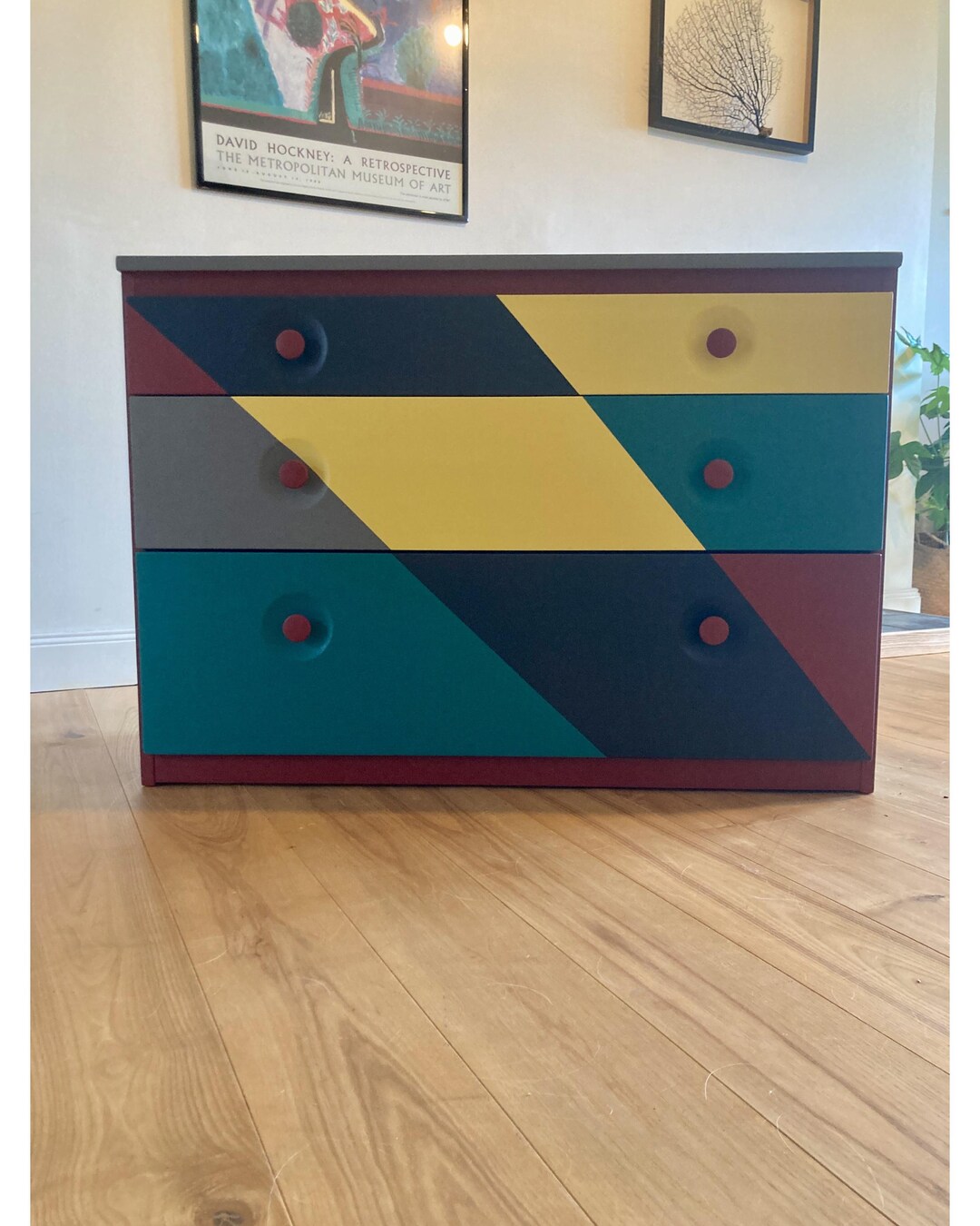 Colourful Hand-painted Chest of Drawers Geometric Design / Upcycled ...