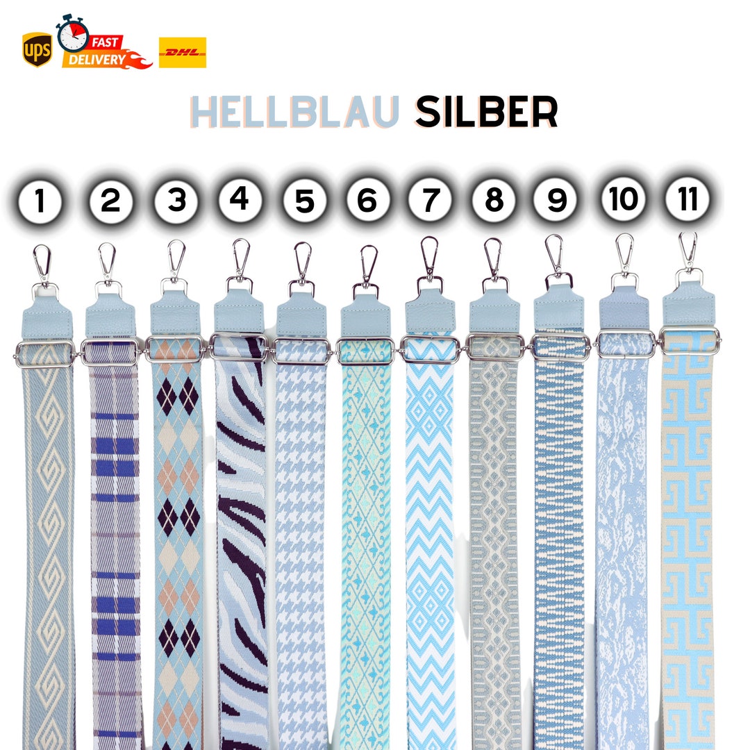 Patterned Light Blue Fabric Bag Strap With Silver Hardware - Etsy