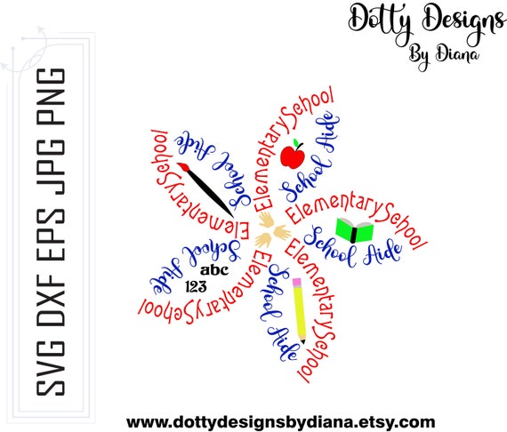 School Aide Word Flower Design SVG DXF EPS Png Jpg | Etsy
