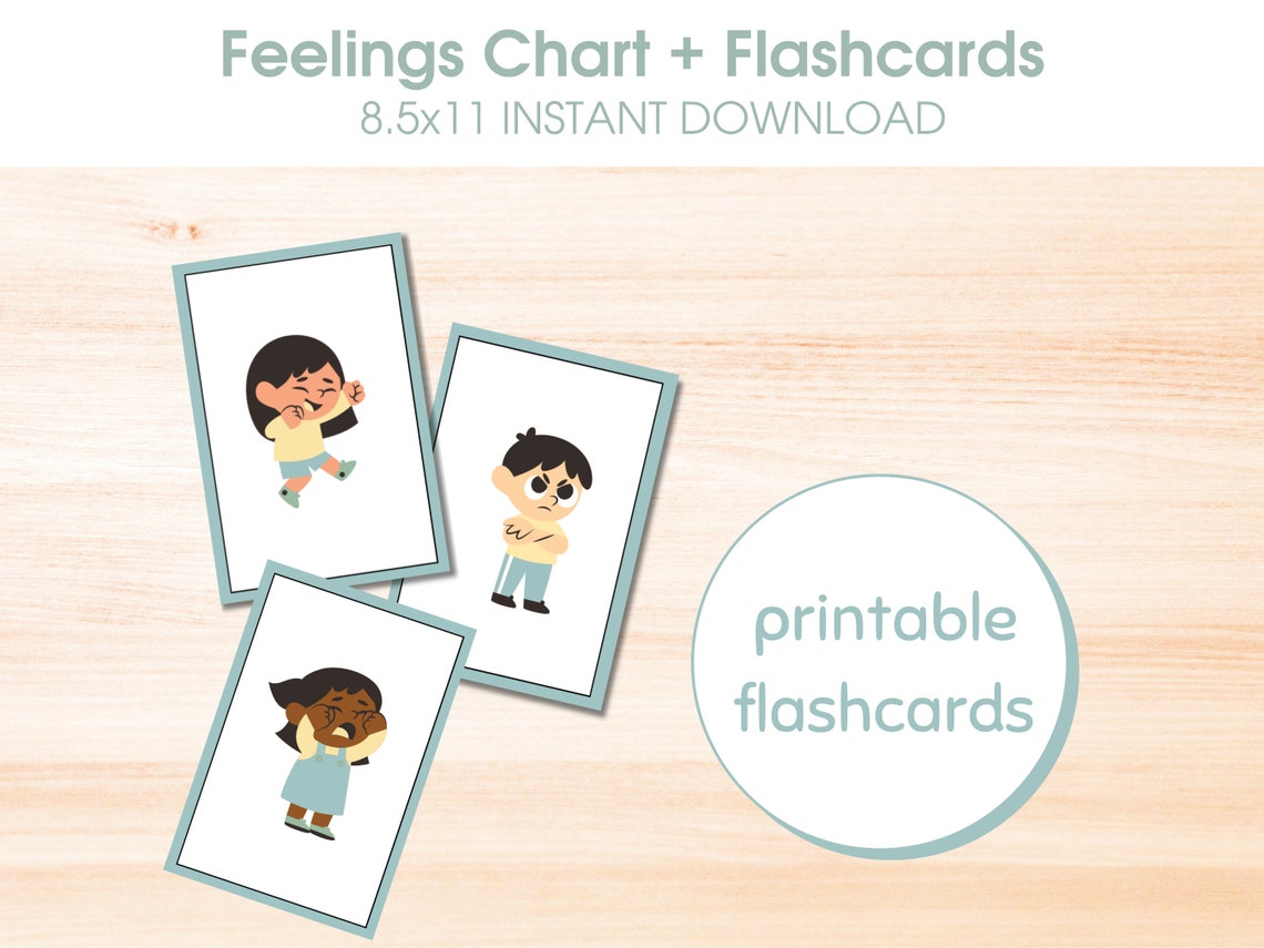 Kids Feelings Chart, Feelings Flash Cards, Feelings Poster, Printable ...