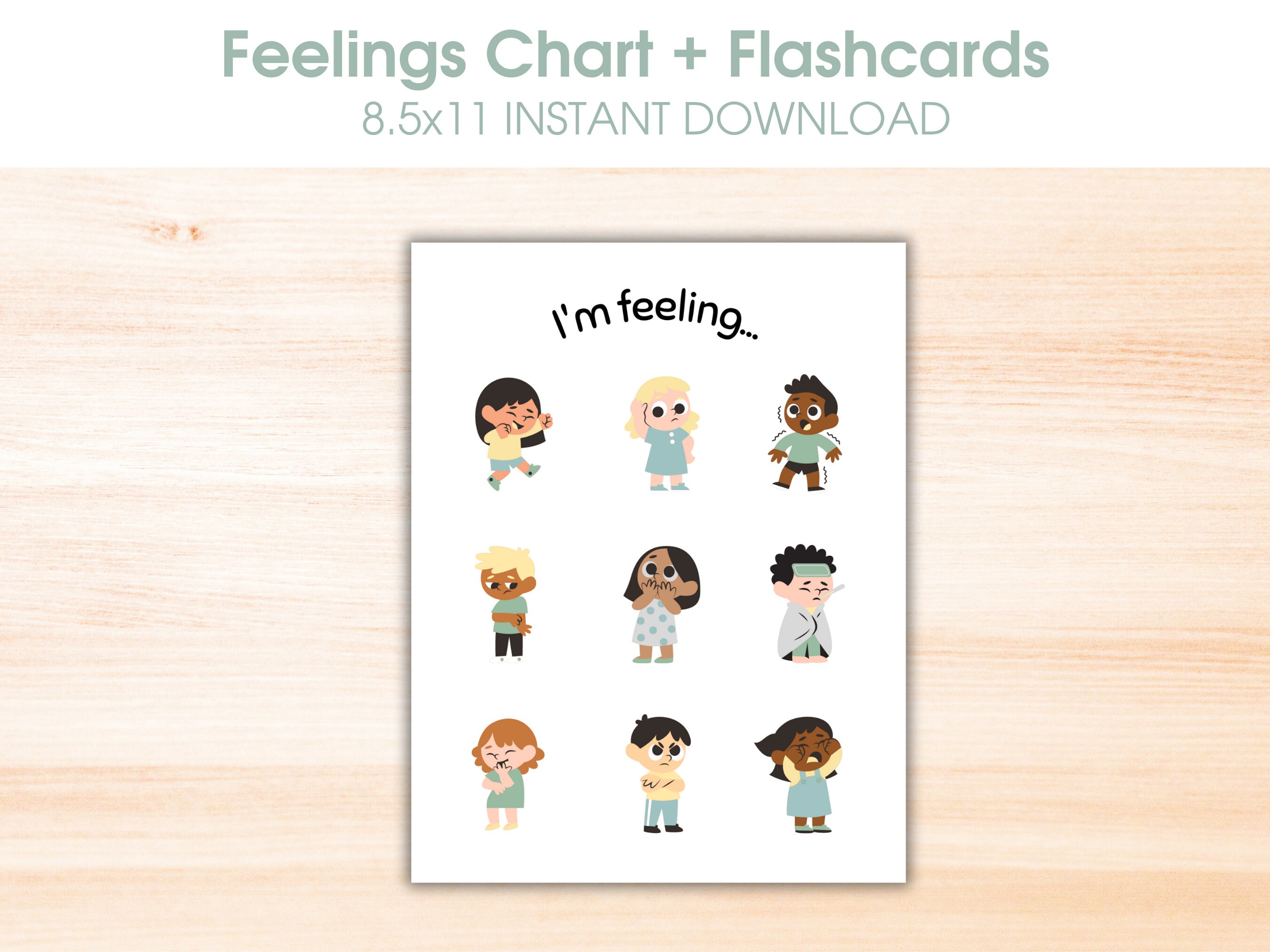 Kids Feelings Chart, Feelings Flash Cards, Feelings Poster, Printable ...