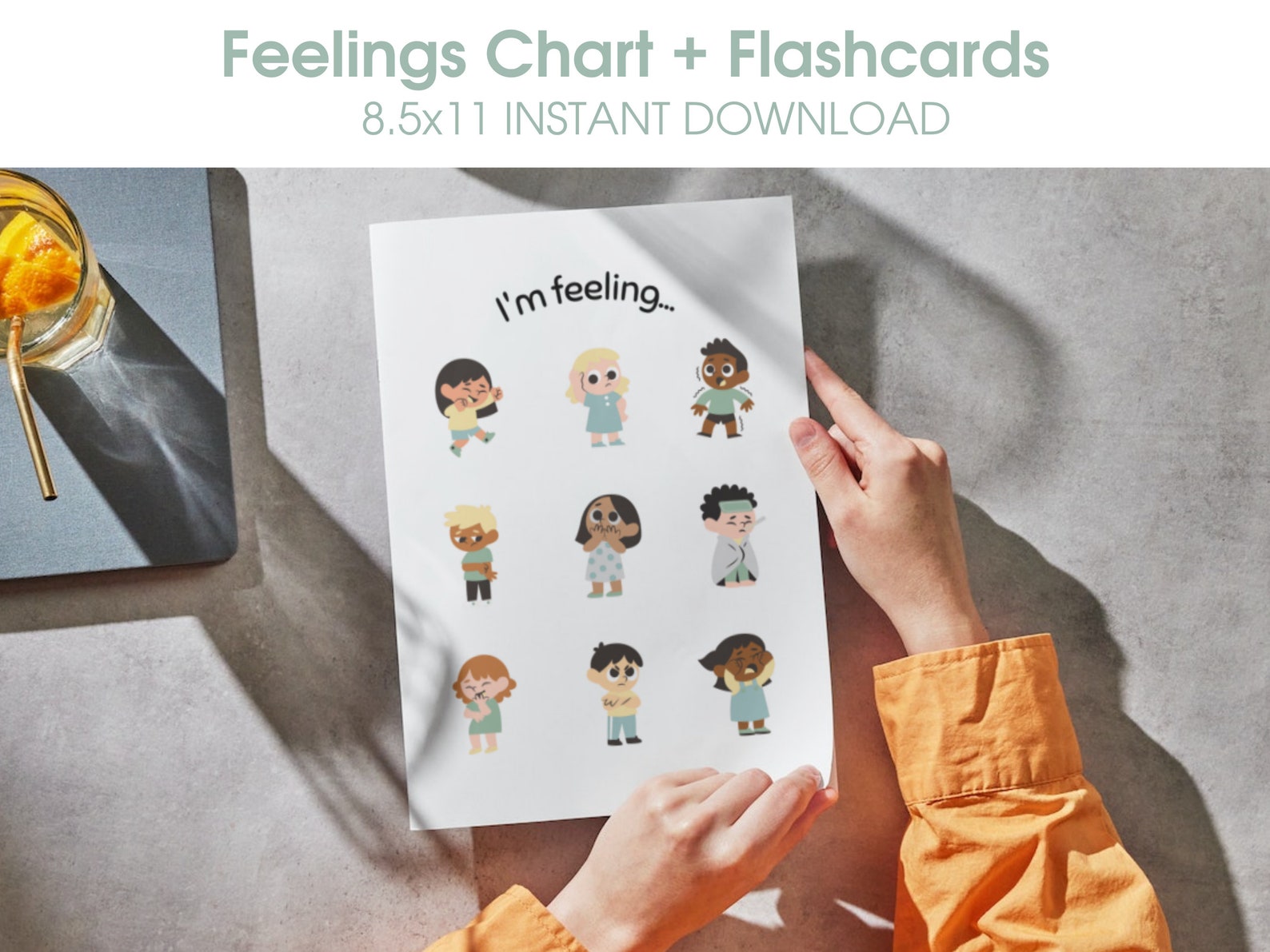 Kids Feelings Chart, Feelings Flash Cards, Feelings Poster, Printable ...
