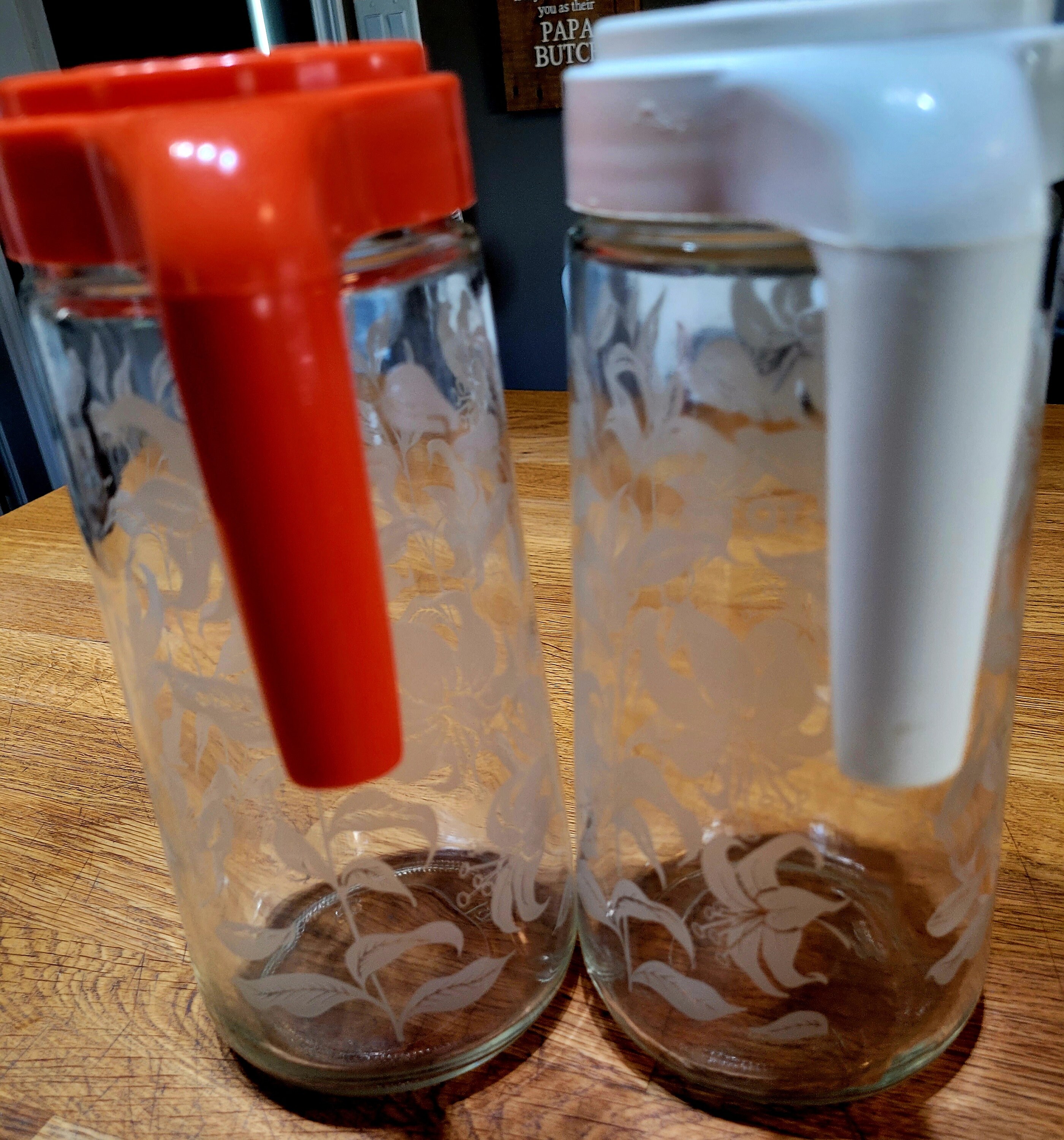 Vintage Tang Juice Pitcher/decanter , One With White Lid and One With ...