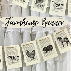 FARMHOUSE BANNER, Handmade Vintage Book Page Banner, Farmyard Animals ...
