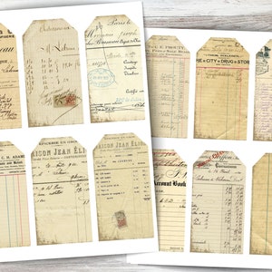 VINTAGE TAGS Digital Download, 18 Printable Vintage Receipt Invoice ...