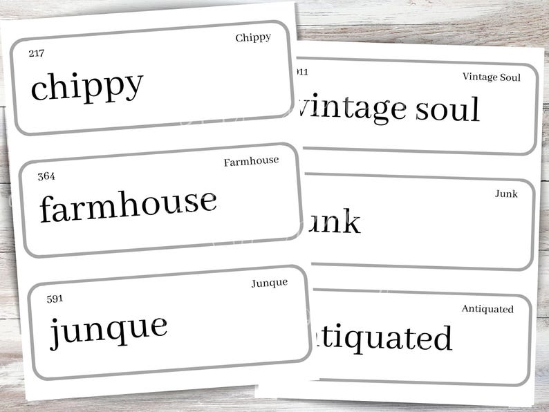 VINTAGE FLASHCARDS Digital Download, Large Vintage Inspired Word ...