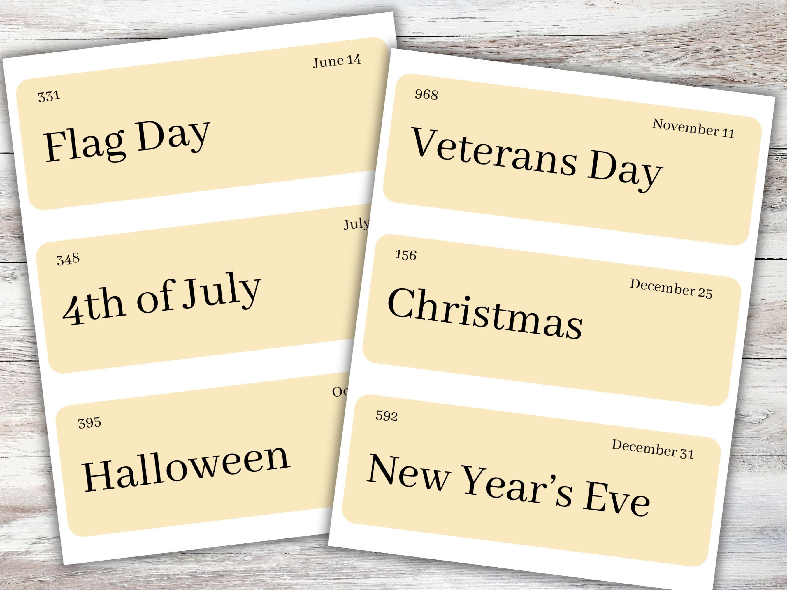 Yearly HOLIDAYS FLASHCARDS Digital Download, 30 Large Printable Vtg ...