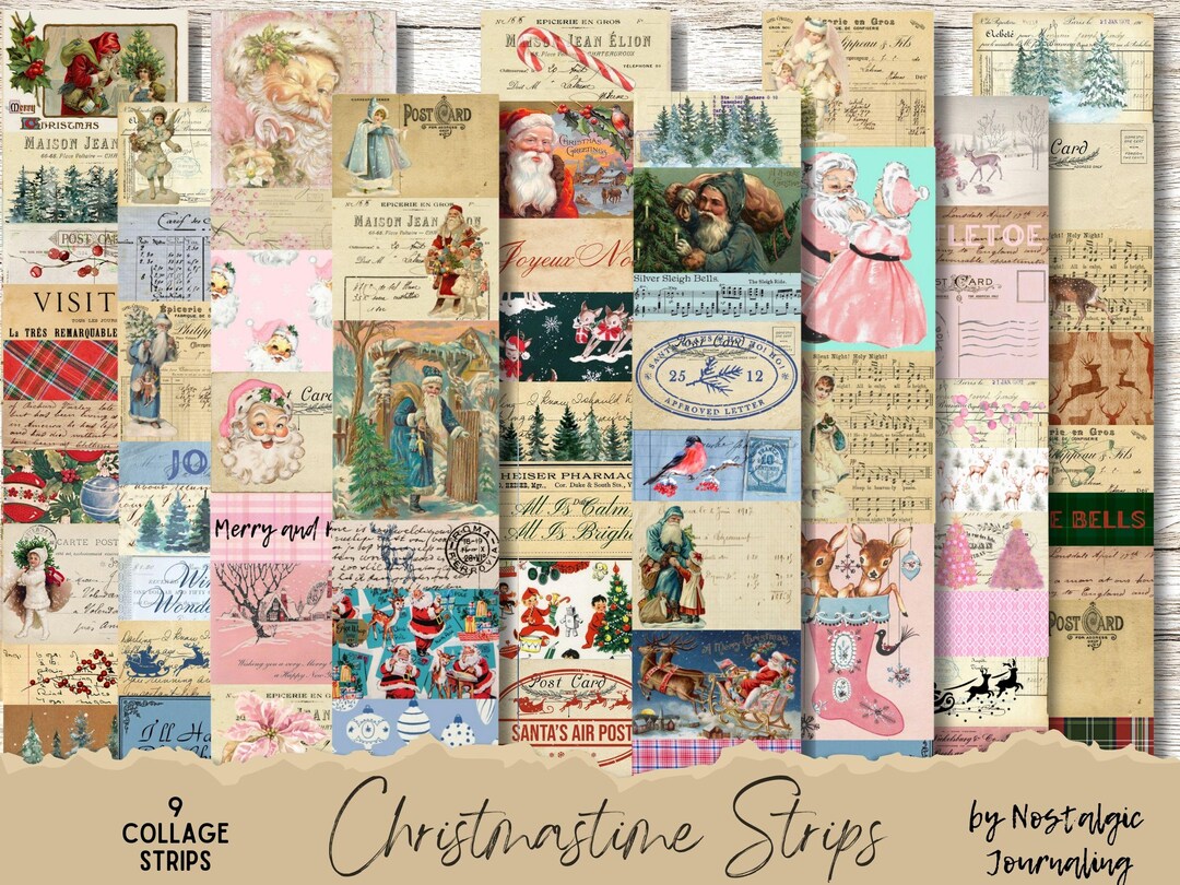 CHRISTMAS PAPER STRIPS Digital Download, Small Vintage Style Collage ...