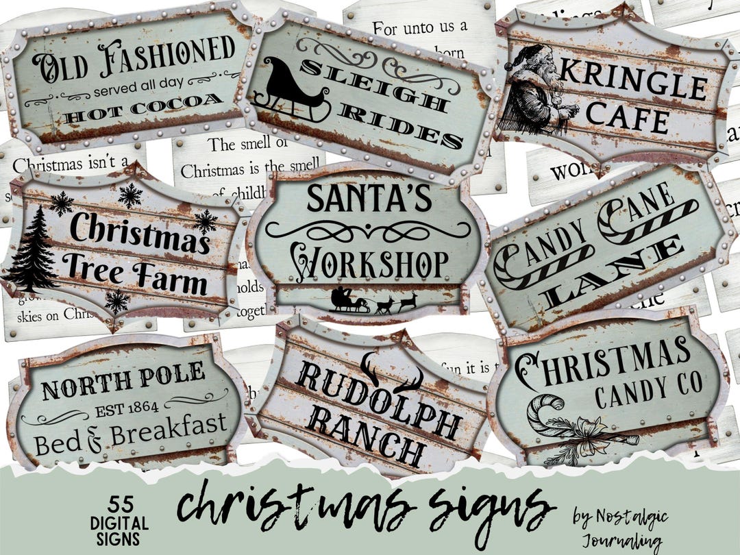 CHRISTMAS SIGNS Digital Words and Phrases, 55 Printable Junk Journal ...