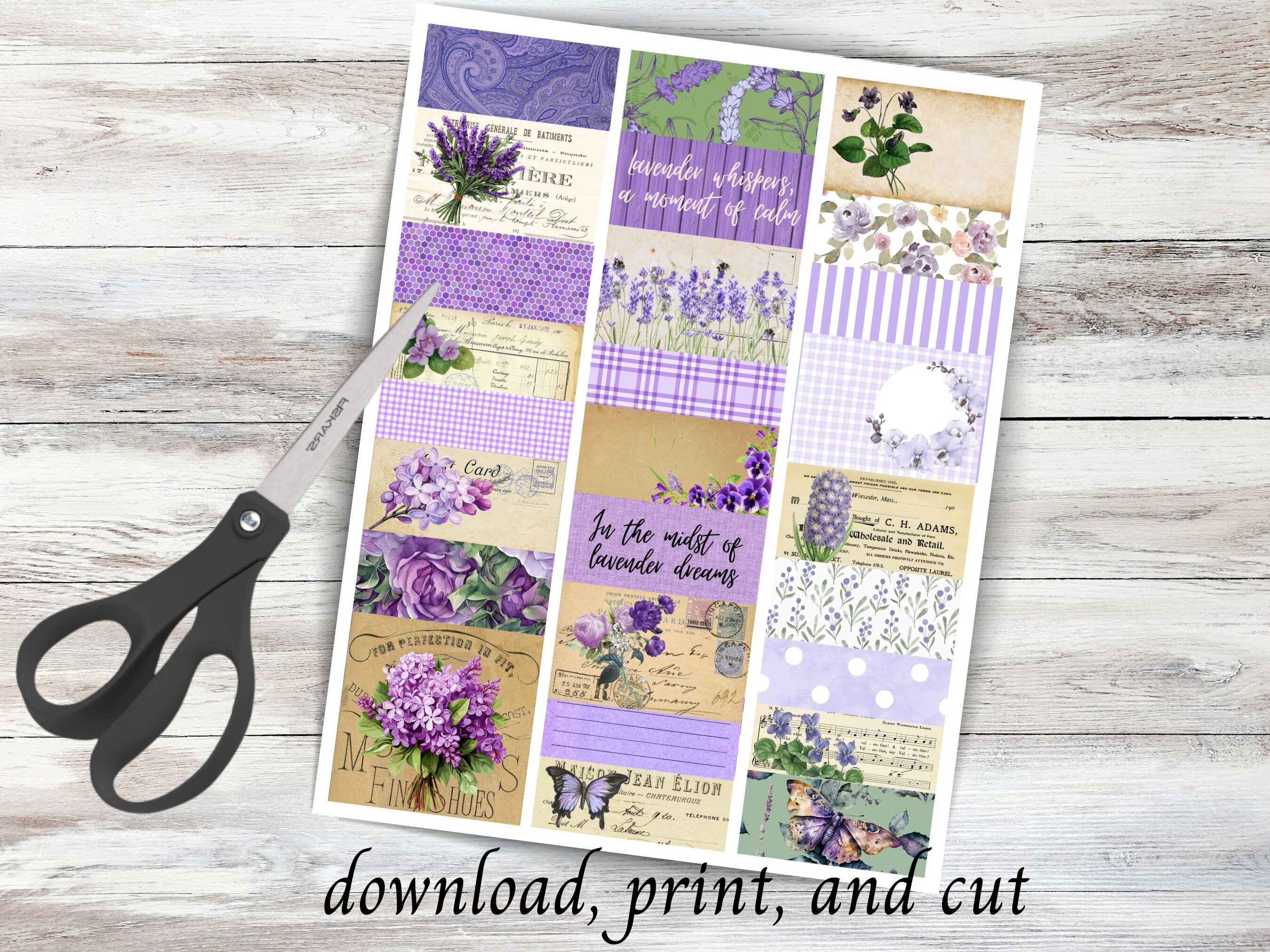 Purple Flower Snippets Digital Download, LAVENDER BLOOMS Vintage Purple ...