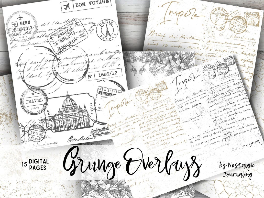 GRUNGE Printer Overlays, Printable Junk Journal Papers, Ink Saver ...