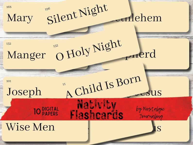 NATIVITY FLASHCARDS Digital Download, 12 Large Vintage Inspired Word ...