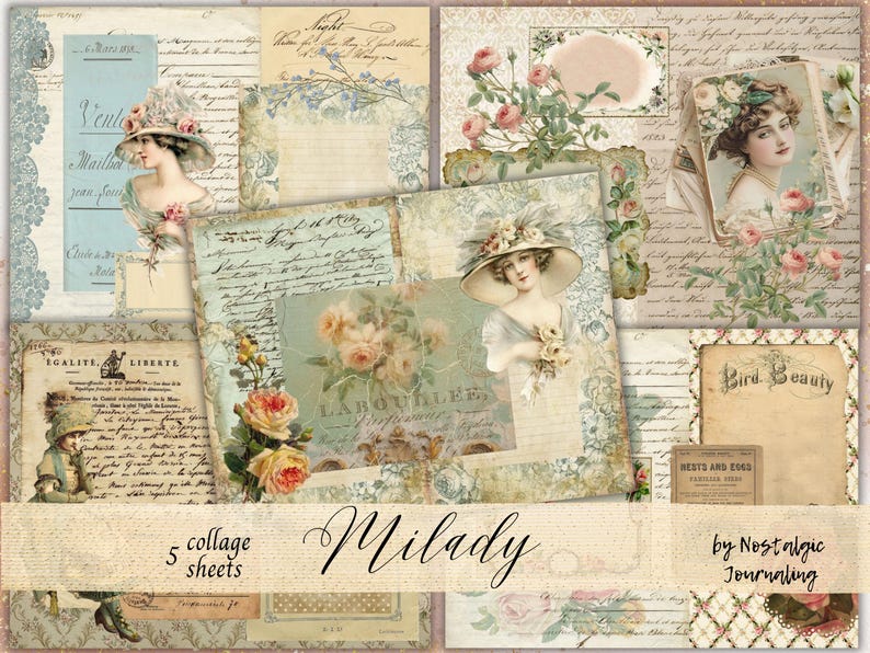 MILADY Digital Collage Sheets, Printable Paper Collection, Vintage ...
