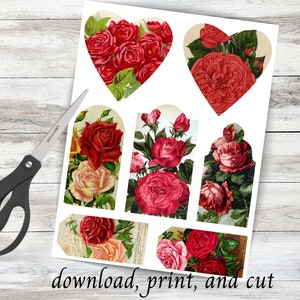 ROSE GARDEN Tags Digital Download, Vintage French Rose Kit, Printable ...