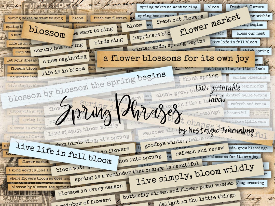 Printable SPRING PHRASES, Vintage Digital Download for Junk Journaling ...