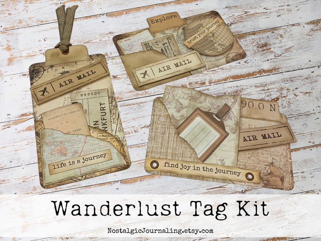Travel Tags, WANDERLUST Tag Kit, Printable Junk Journaling Tags Card ...