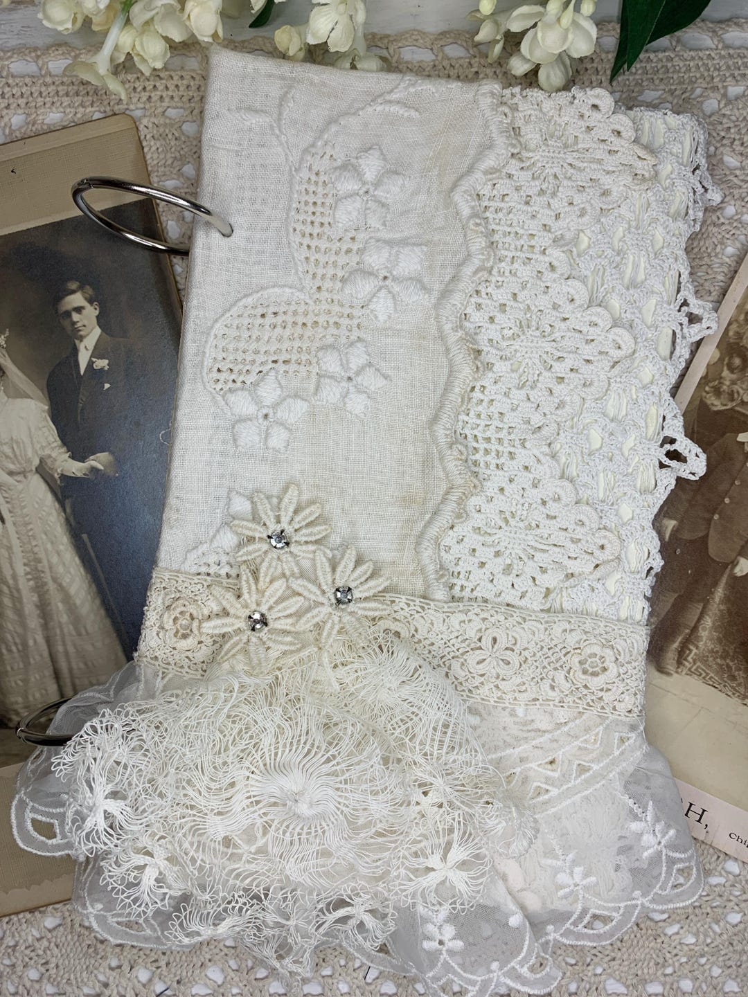 Lace Journal Cover, Handmade Hardcover Vintage Ivory Lace Covered, Junk ...