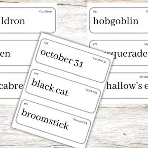 HALLOWEEN FLASHCARDS Digital Download, 24 Large Vintage Inspired Word ...