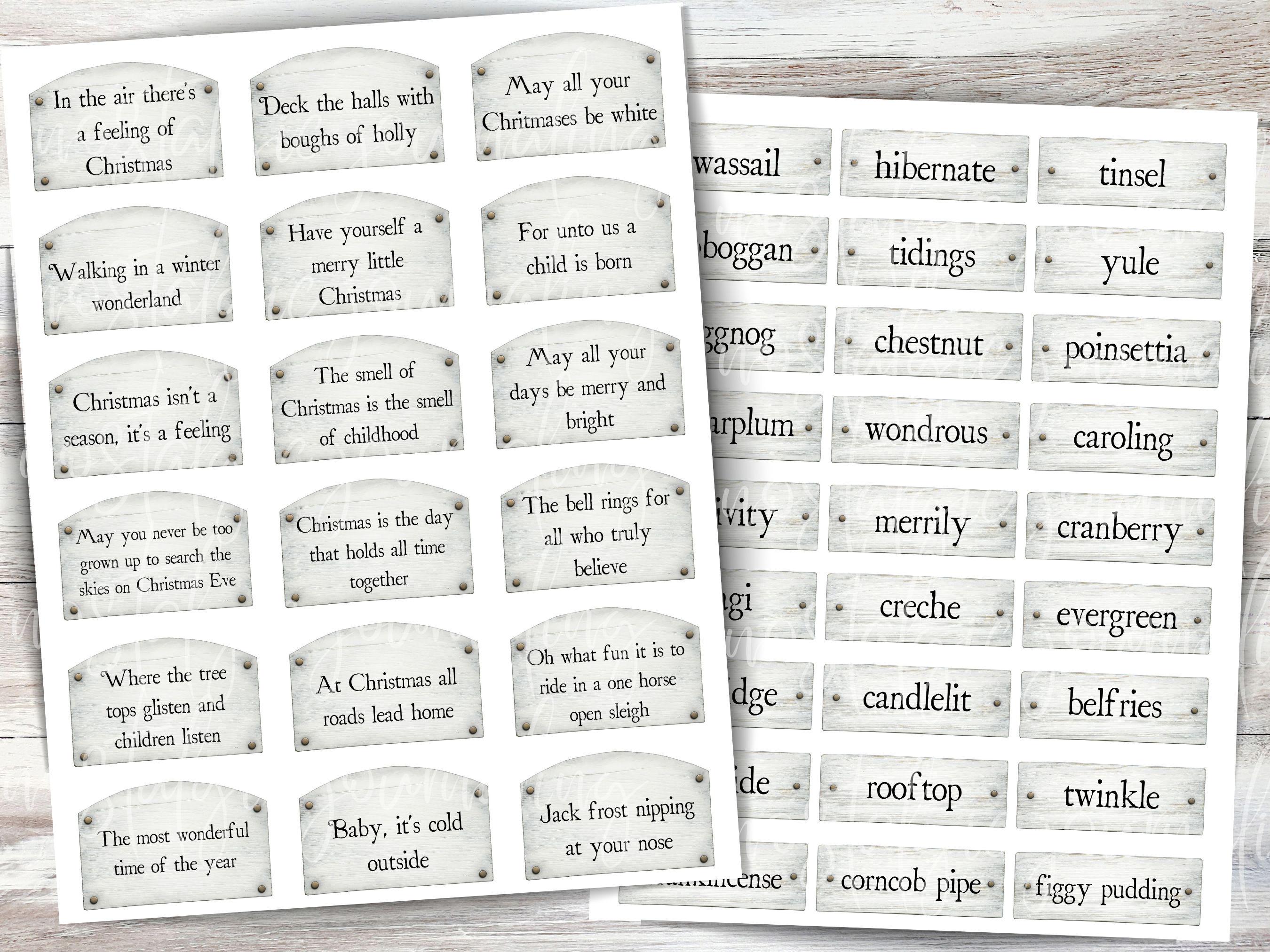 CHRISTMAS SIGNS Digital Words and Phrases, 55 Printable Junk Journal ...