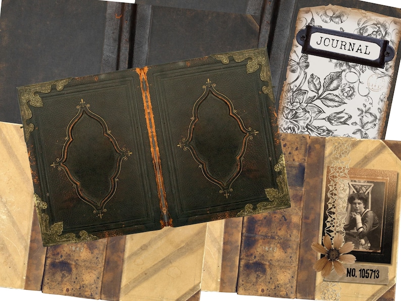 Printable JOURNAL COVERS, 25 Vintage Book Covers for Junk Journaling ...