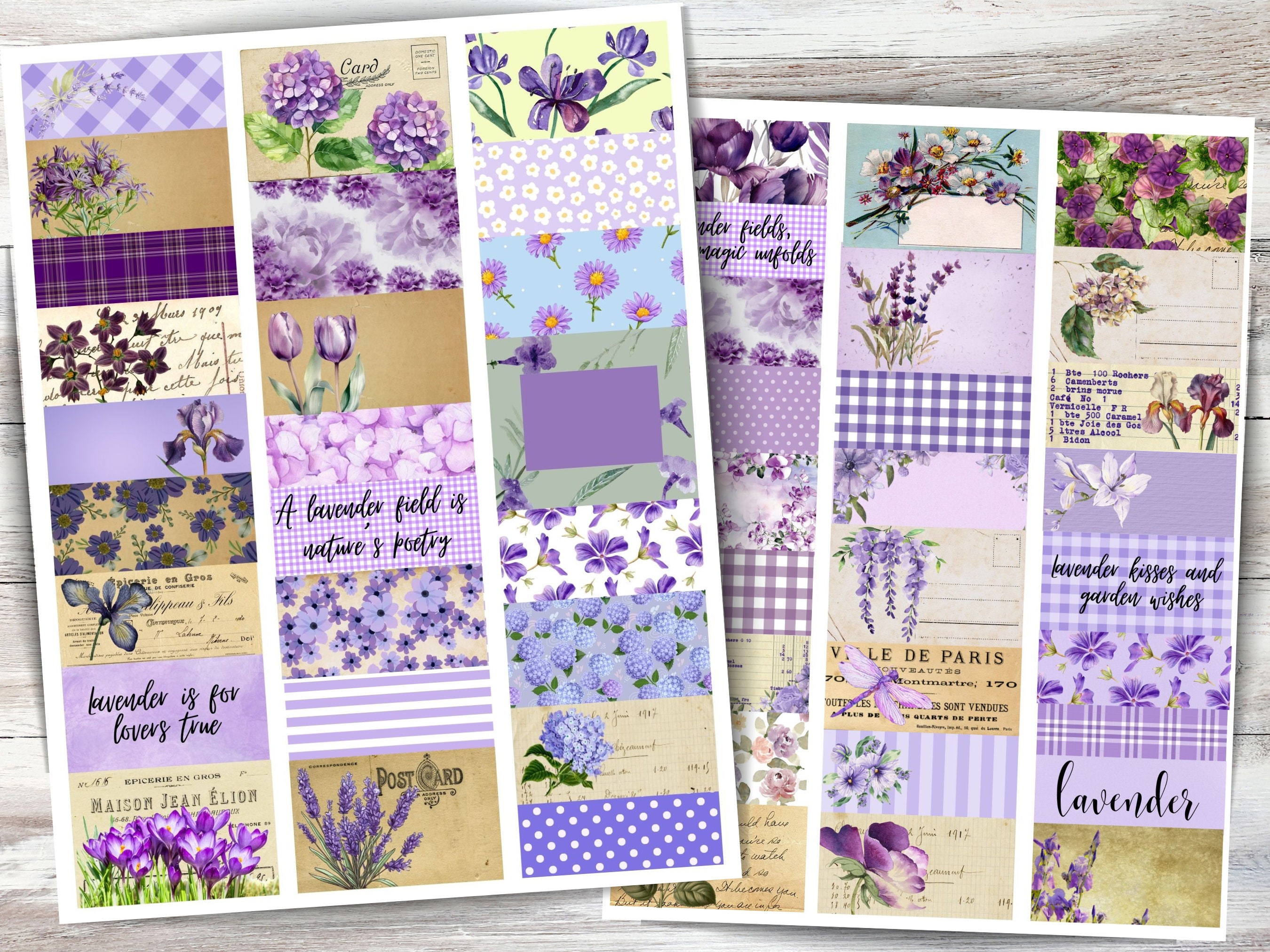 Purple Flower Snippets Digital Download, LAVENDER BLOOMS Vintage Purple ...