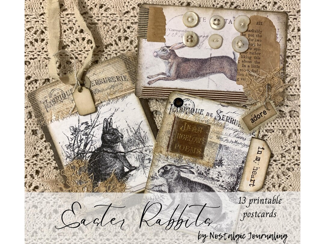 Printable EASTER RABBIT Postcards, Vintage Ephemera Digital Download ...