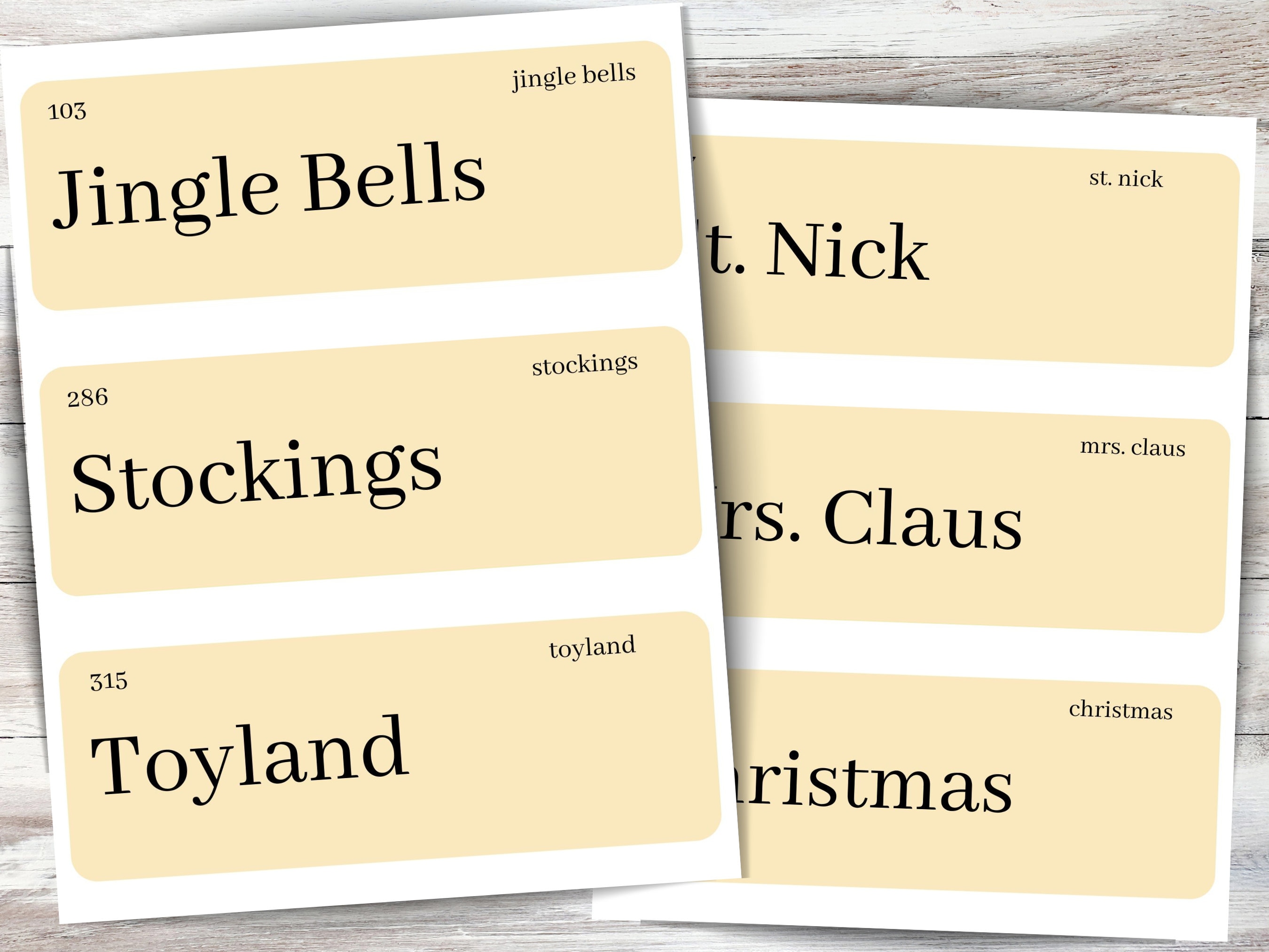 SANTA FLASHCARDS Digital Download, 12 Large Vintage Inspired Word ...