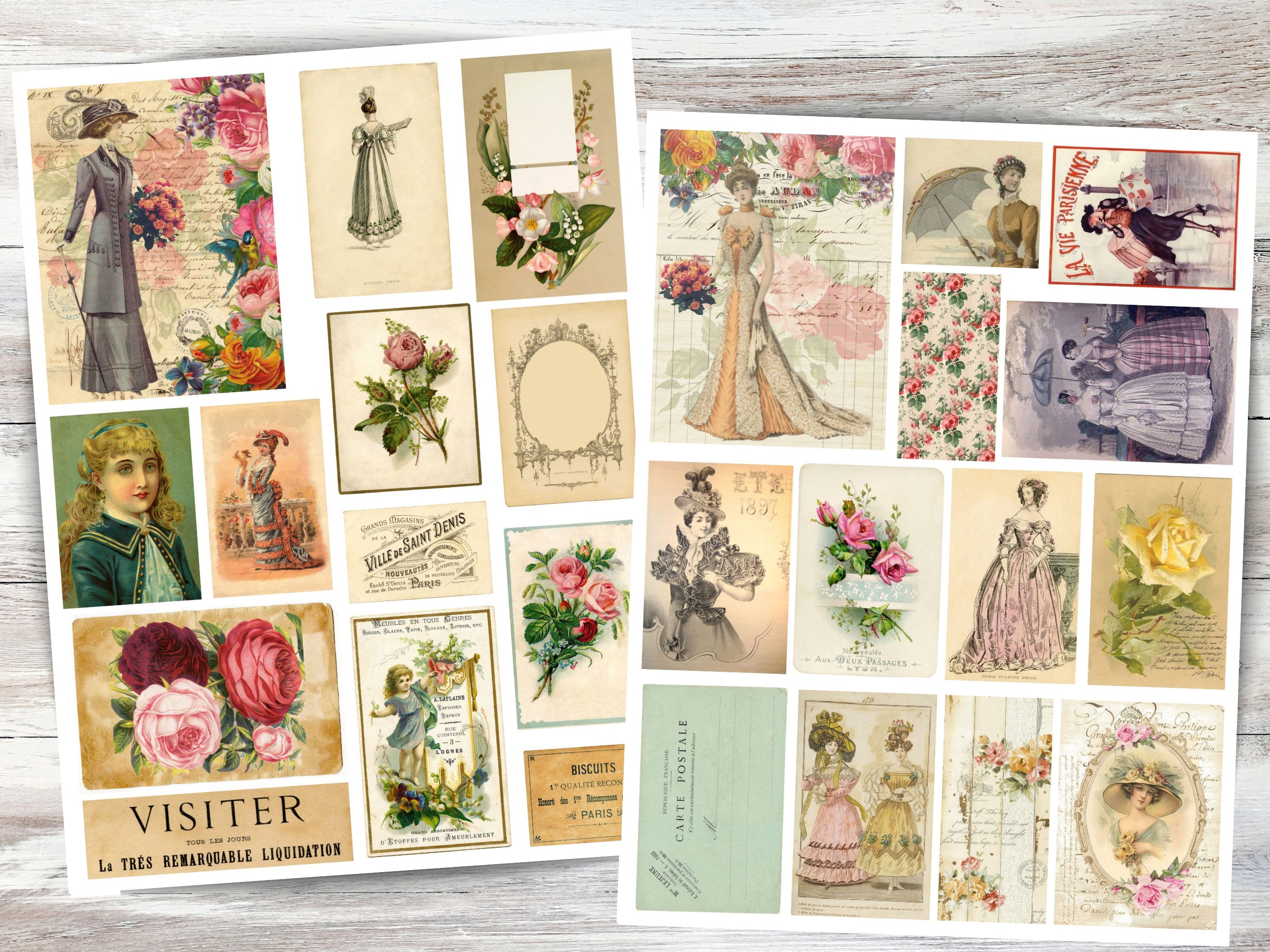 FRENCH ROSE COUTURE Snippets Digital Download, Printable Victorian Tags ...