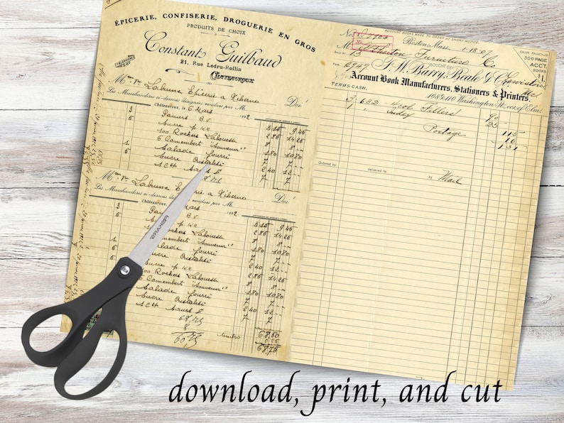 VINTAGE EPHEMERA RECEIPTS Digital Download Kit, 7 Pages of Printable ...
