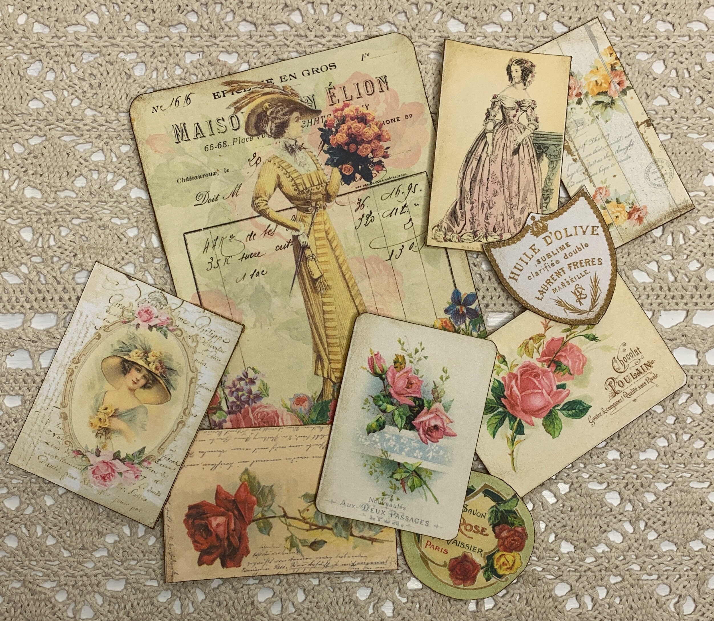 FRENCH ROSE COUTURE Snippets Digital Download, Printable Victorian Tags ...