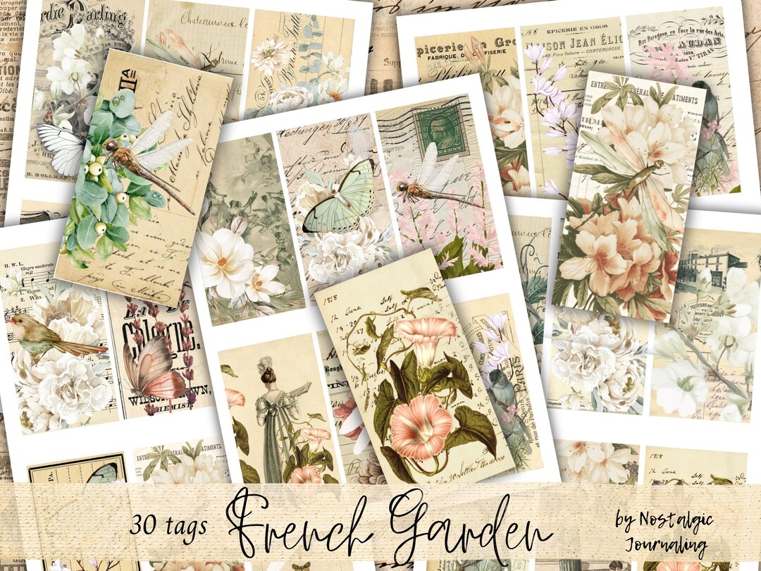 FRENCH GARDEN Tags Digital Download, Flower Collage Ephemera Printable ...