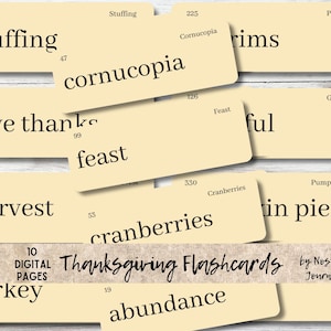 THANKSGIVING FLASHCARDS Digital Download, 12 Large Vintage Inspired ...