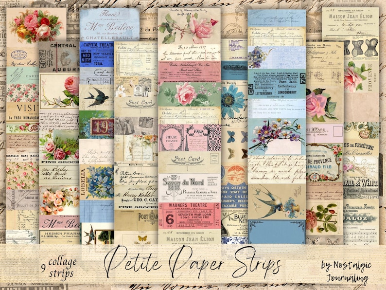 PETITE PAPER STRIPS Digital Download, Vintage Ephemera Tags for Junk ...