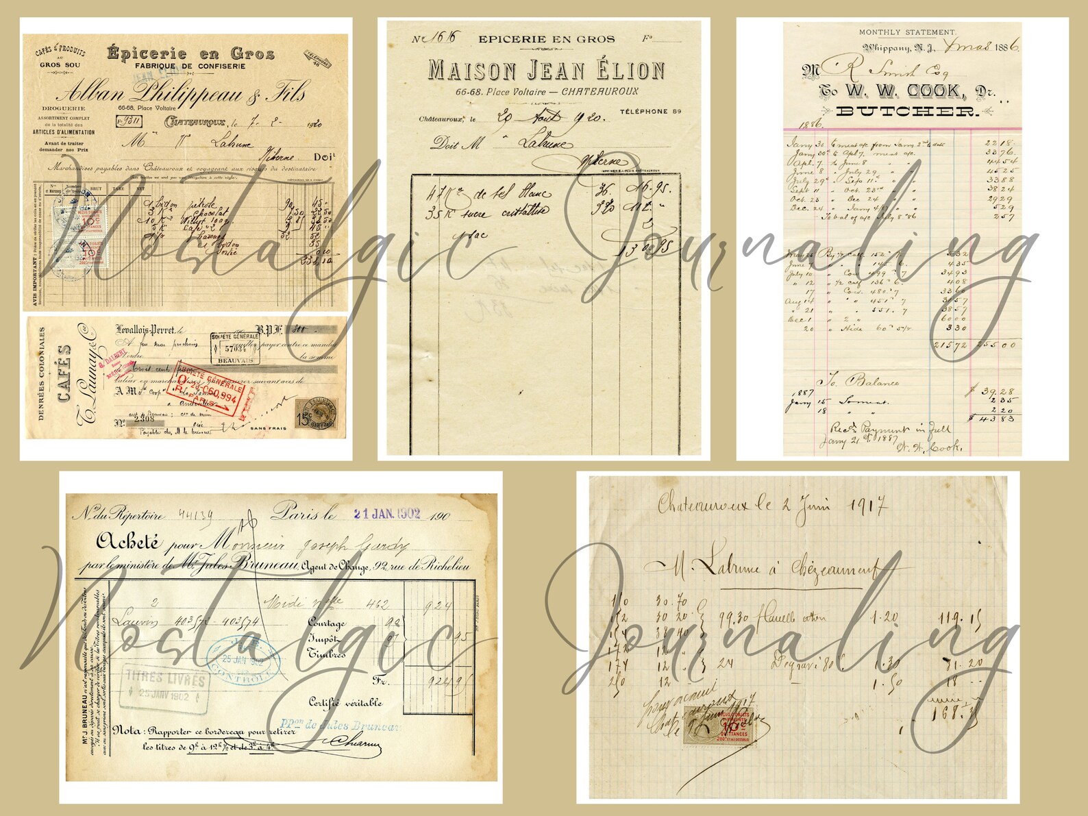 VINTAGE RECEIPTS Digital Download, 11 Pgs of Printable Vintage Receipts ...