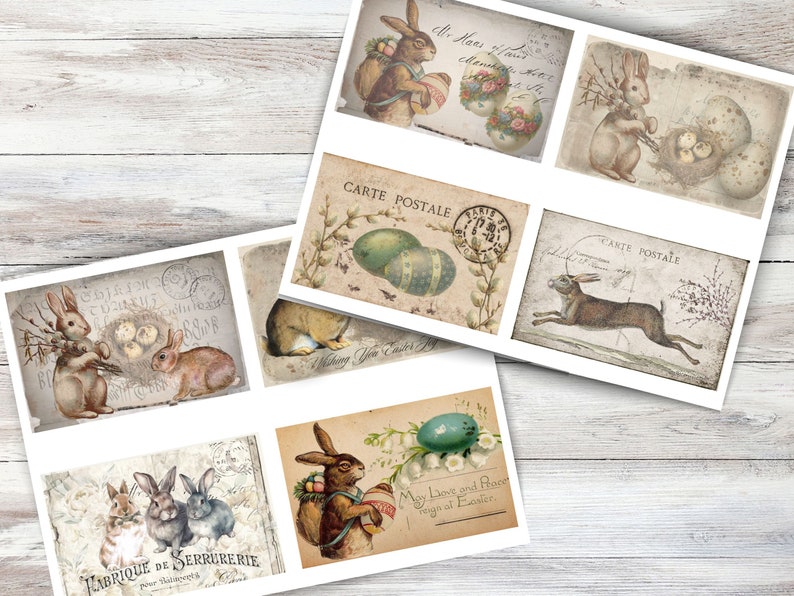 Printable EASTER RABBIT Postcards, Vintage Ephemera Digital Download ...