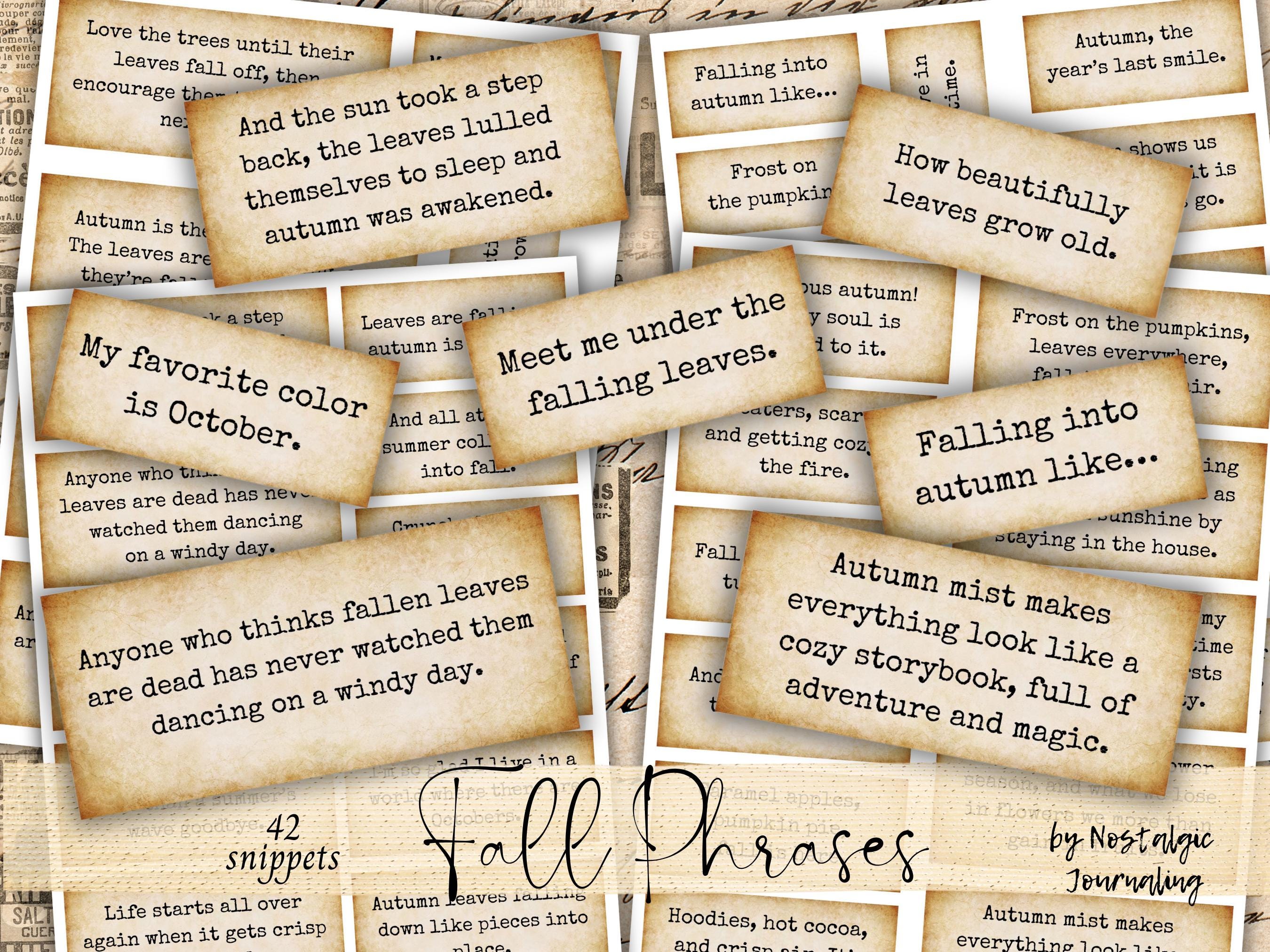 FALL PHRASES Digital Words, 42 Printable Junk Journal Word Labels ...