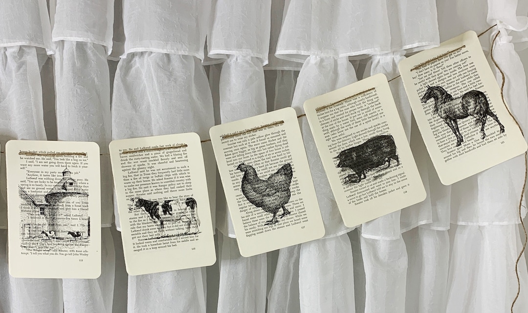 FARMHOUSE BANNER, Handmade Vintage Book Page Banner, Farmyard Animals ...