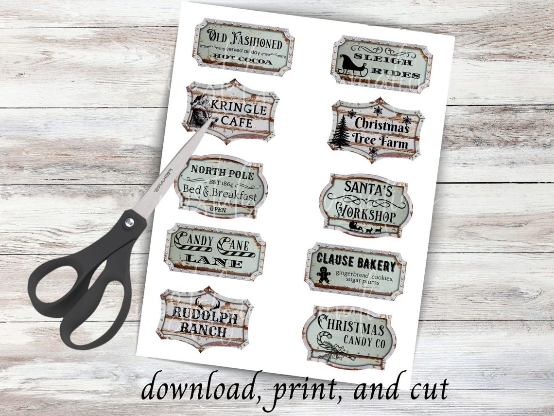 CHRISTMAS SIGNS Digital Words and Phrases, 55 Printable Junk Journal ...