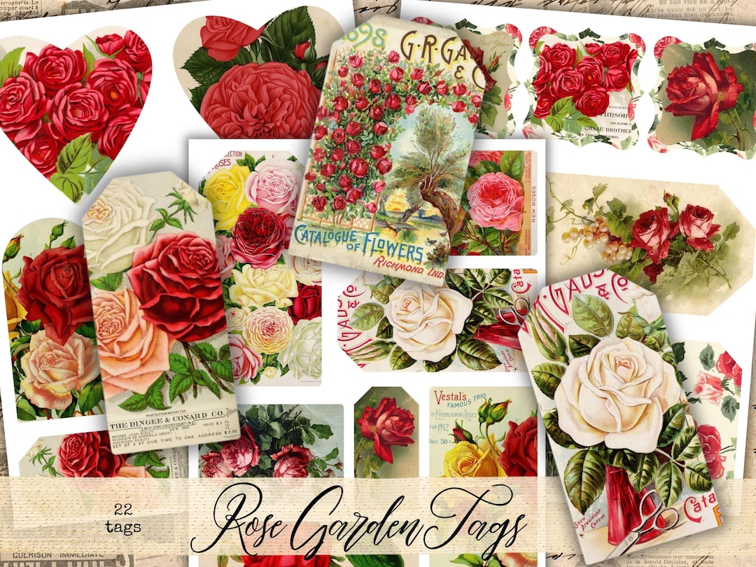 ROSE GARDEN Tags Digital Download, Vintage French Rose Kit, Printable ...