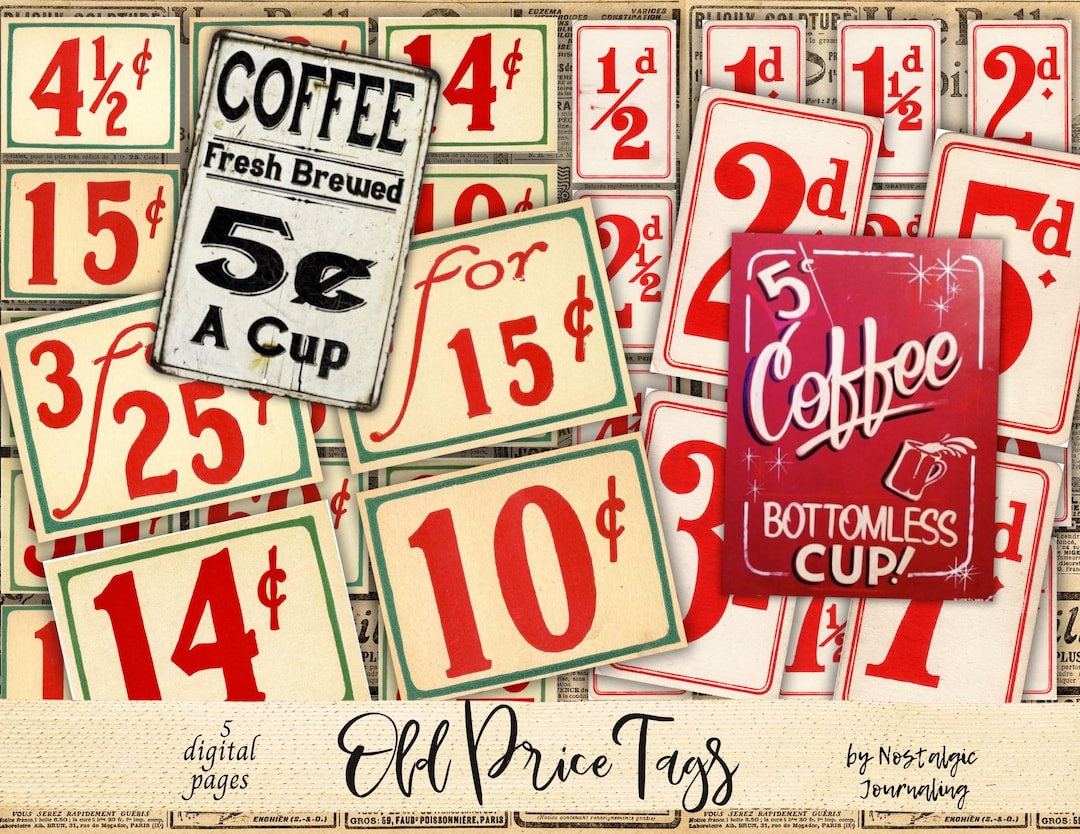 OLD PRICE TAGS Digital Download, Ephemera Junk Journal Tags, Vintage ...
