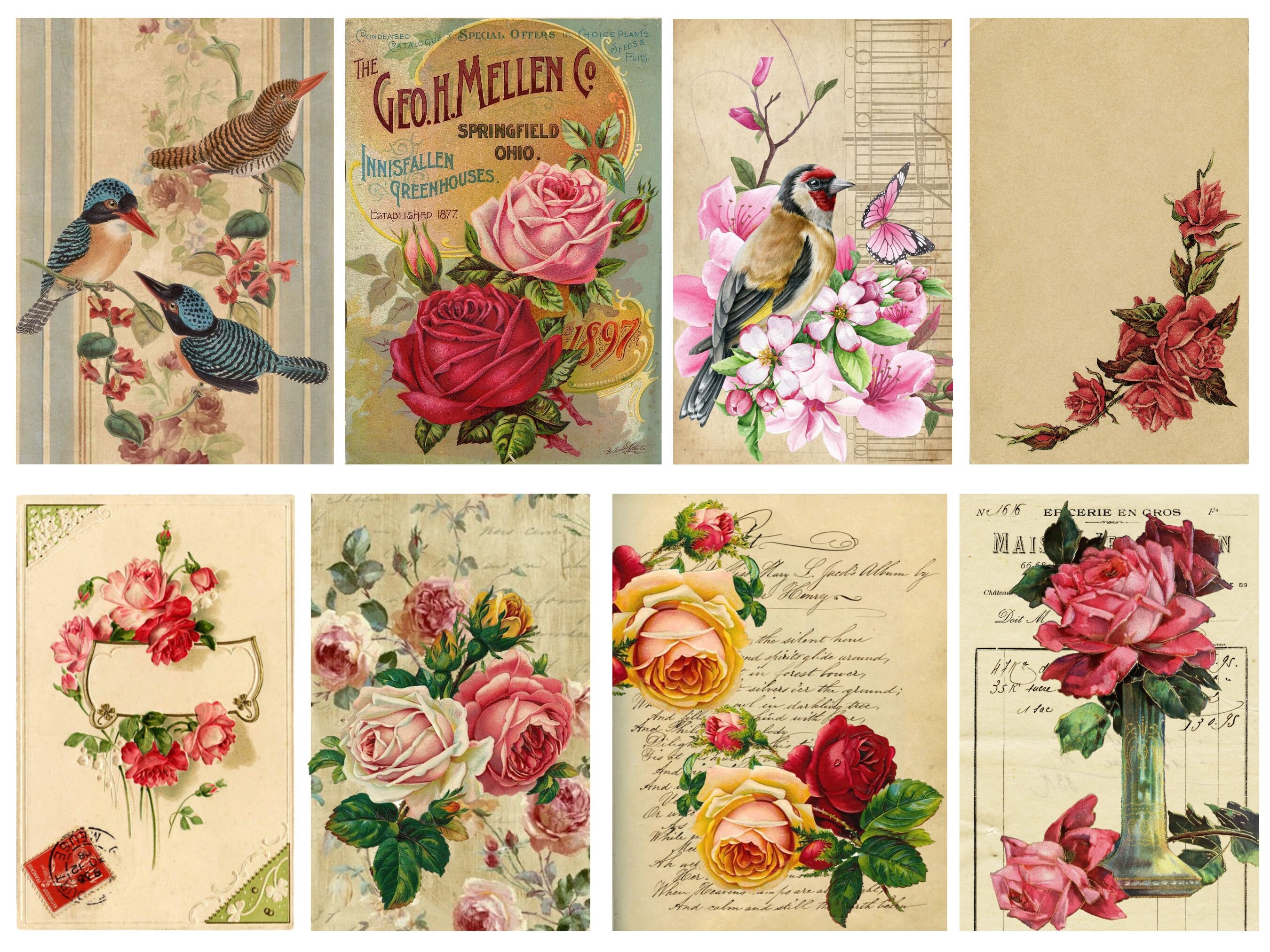 HISTORIC ROSE Tags Digital Download, Printable Snippets Kit for Junk ...