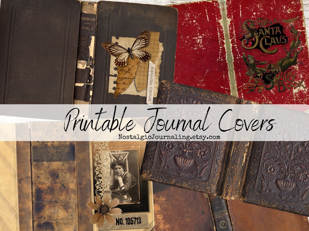 Printable JOURNAL COVERS, 25 Vintage Book Covers for Junk Journaling ...