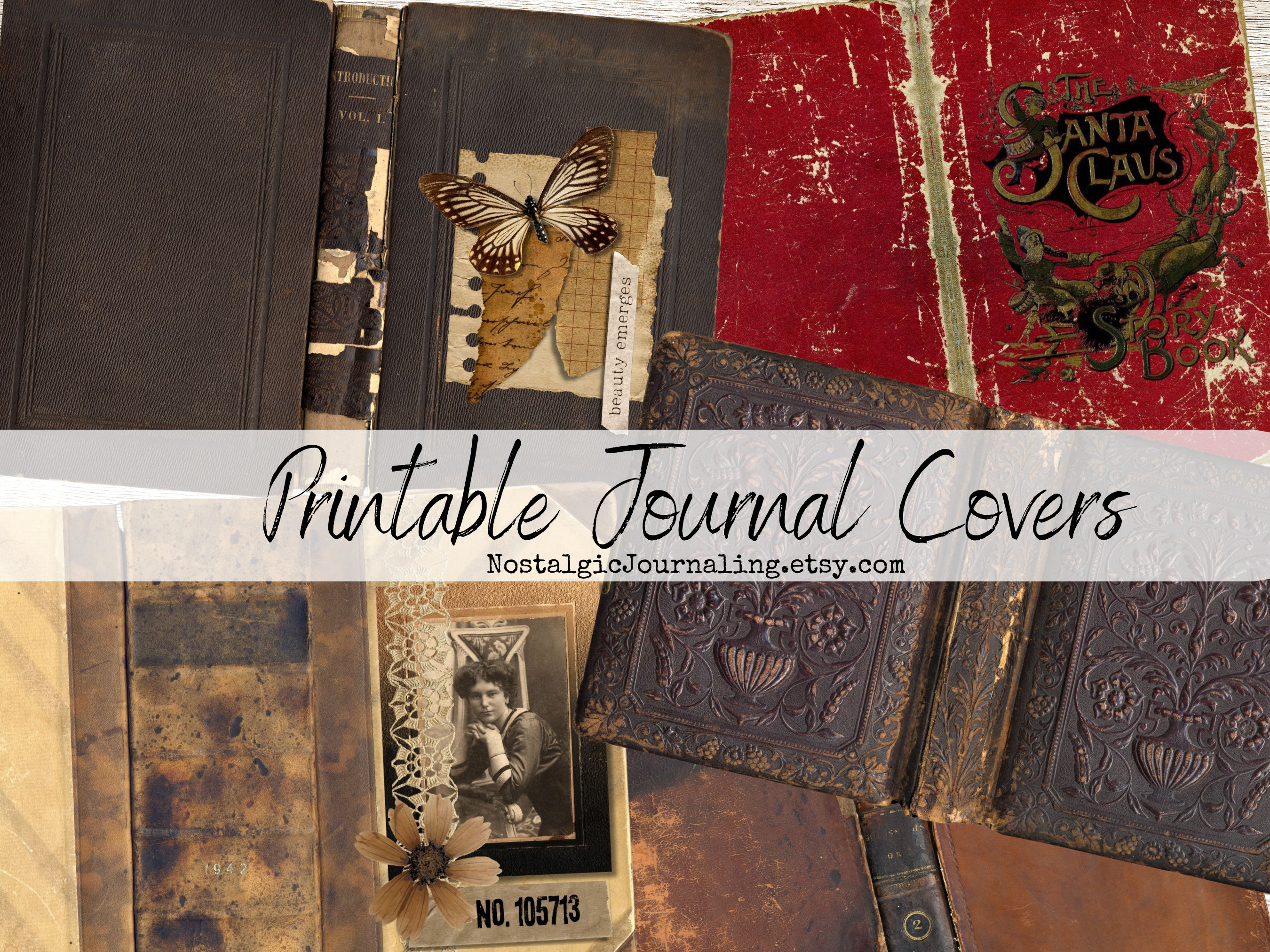 Printable JOURNAL COVERS, 25 Vintage Book Covers for Junk Journaling ...