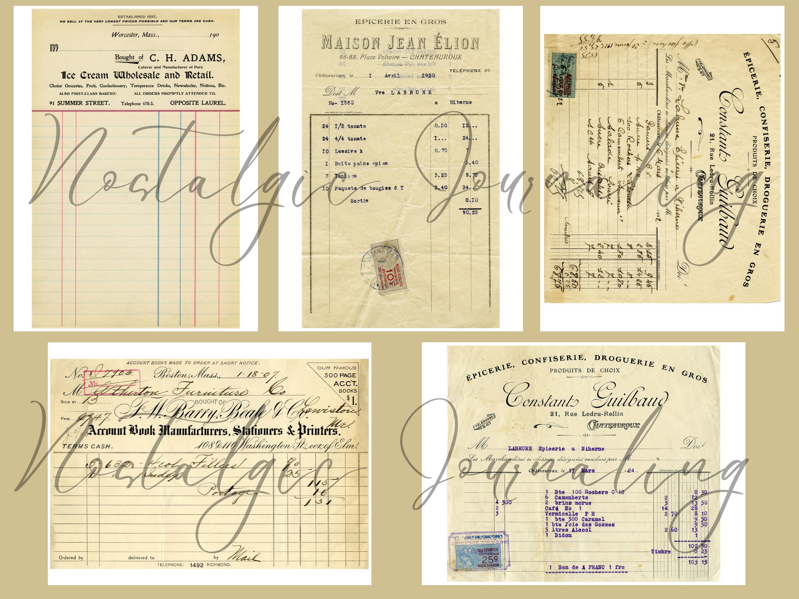 VINTAGE RECEIPTS Digital Download, 11 Pgs of Printable Vintage Receipts ...