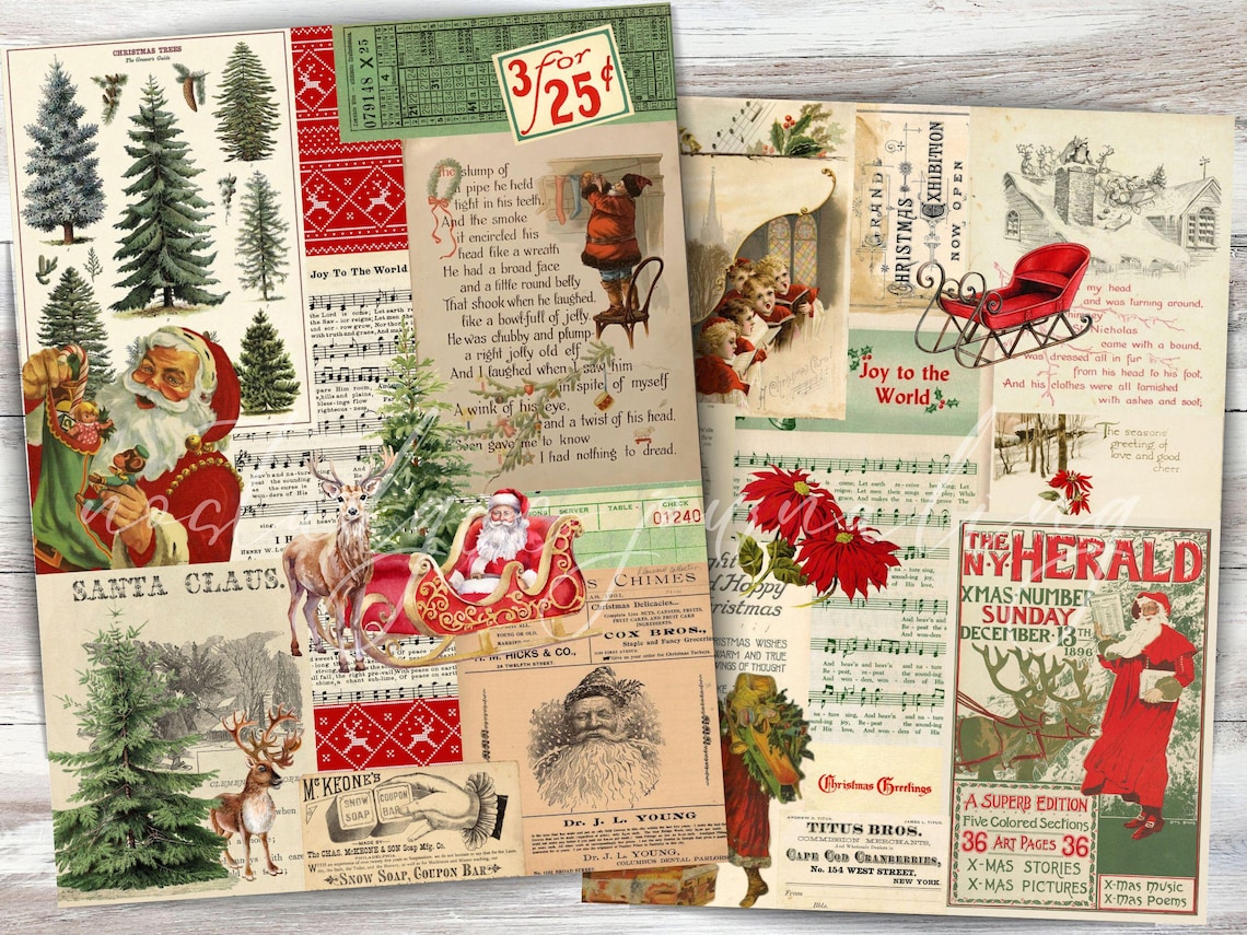 OLD FASHIONED CHRISTMAS Digital Download Paper Collection for Junk ...