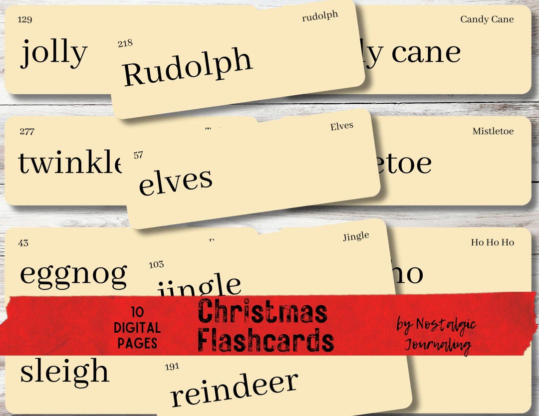 CHRISTMAS FLASHCARDS Digital Download, 12 Large Printable Vintage ...